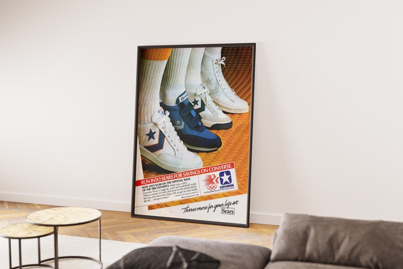 Converse Sneakers Advertising Poster, 1980s Style Shoes Print, Vintage ...