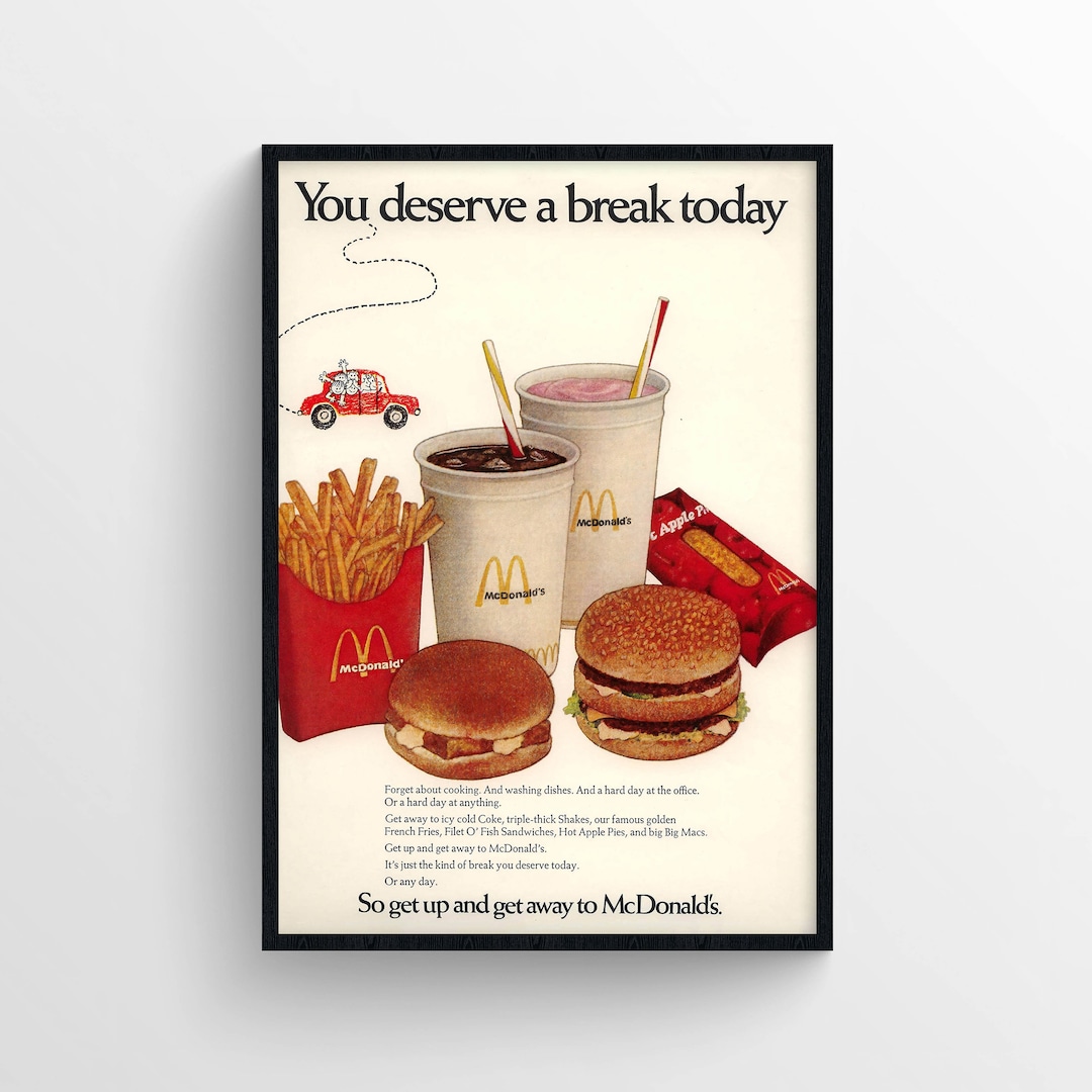 Mcdonald's You Deserve a Break Advertising Poster, 80s Style Print ...