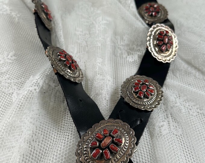 Vintage L Bennett Sterling Silver Coral Concho Belt – Southwestern Red ...