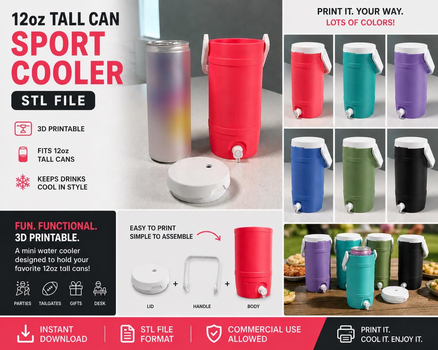 3D Printable 12oz Tall Can Sport Cooler STL File | Commercial License ...