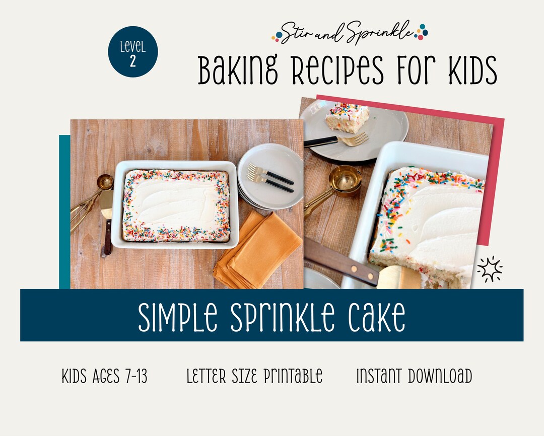 Simple Sprinkle Cake Recipe Instructions for Kids level 2 - Etsy