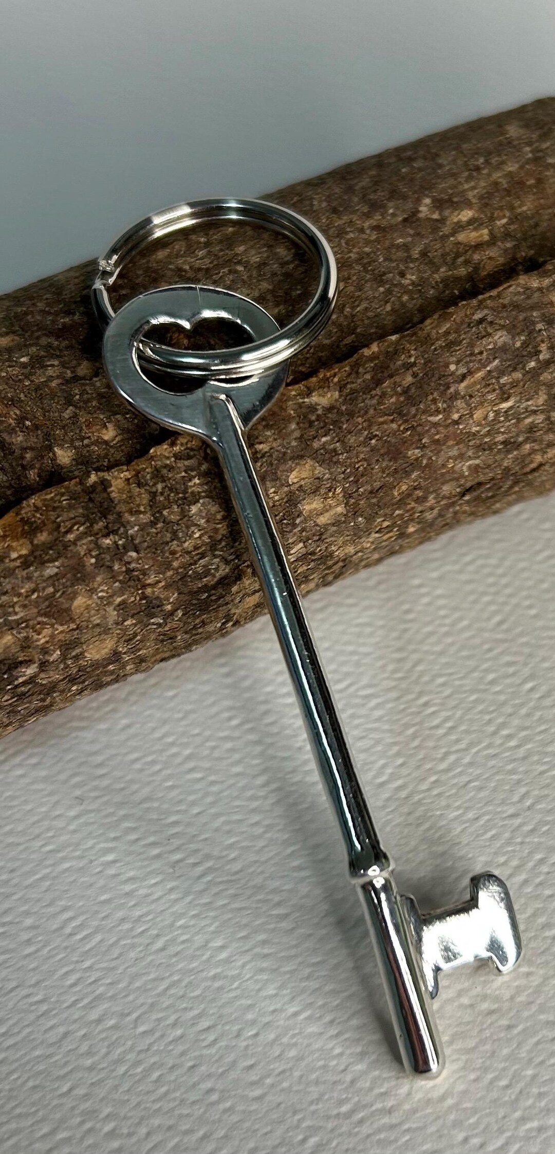 Polished Solid Silver Skeleton Key Keychain - Hand Cast Original ...