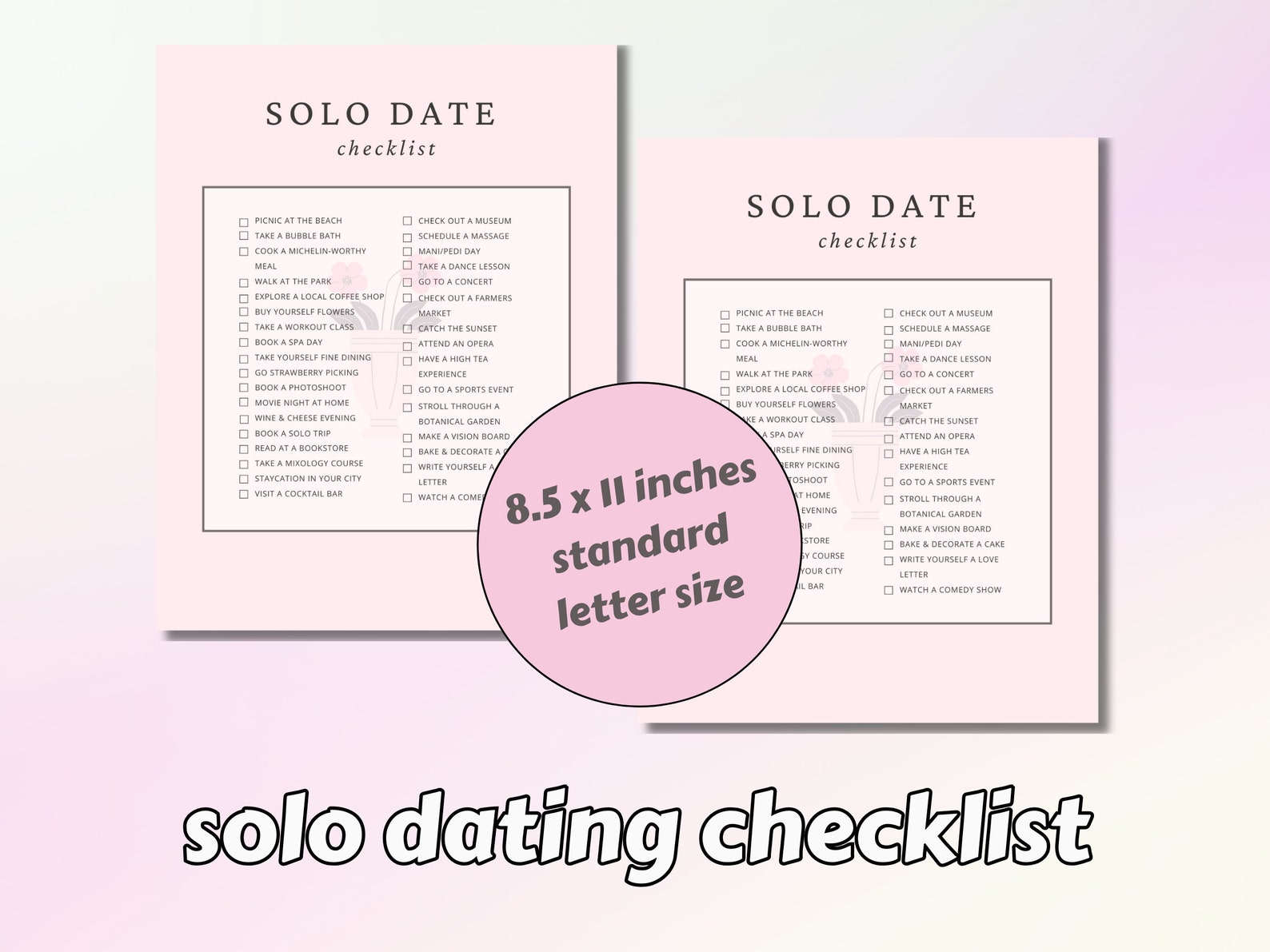 Solo Dating Checklist Solo Date Ideas - Etsy