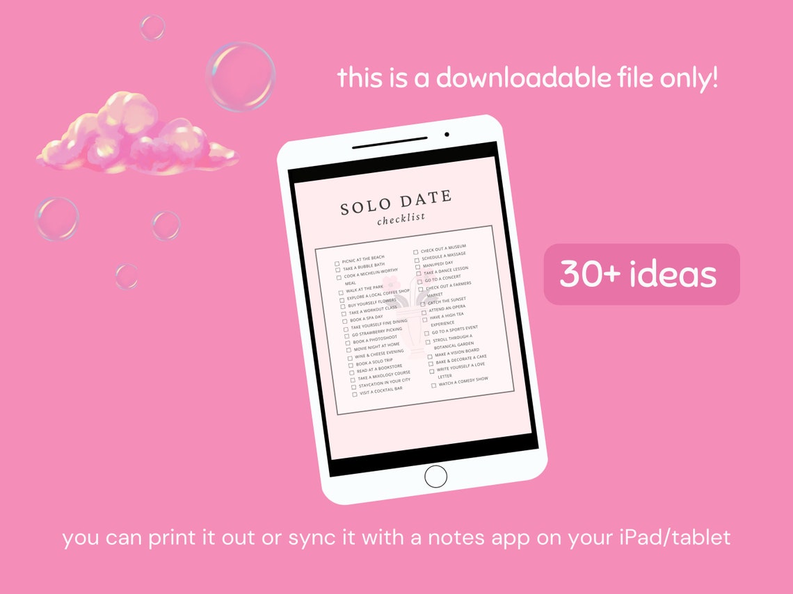Solo Dating Checklist Solo Date Ideas - Etsy