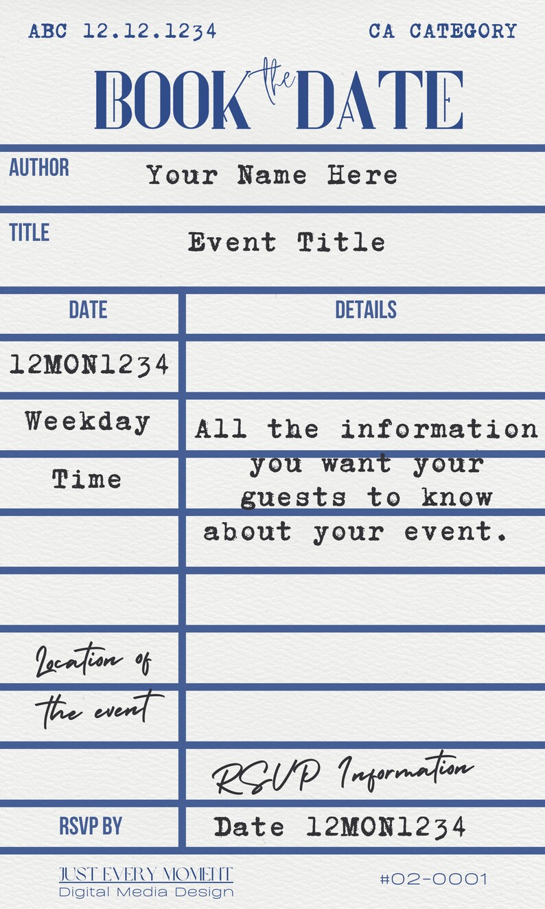 Customizable "book This Date" Library Due Date Invitation - Perfect for ...