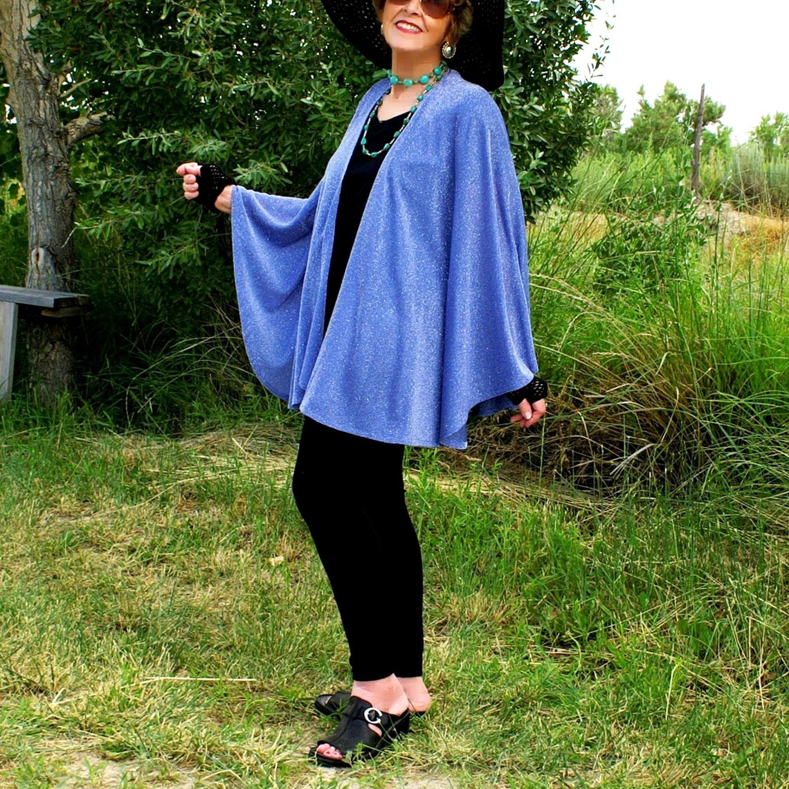 Blue Shawl Ruana Cape Caftan Wrap Kimono Beach | Etsy