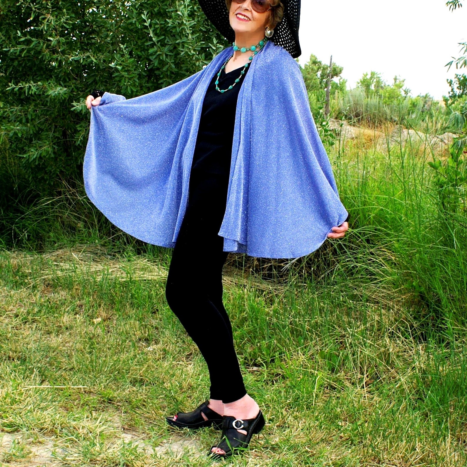 Blue Shawl Ruana Cape Caftan Wrap Kimono Beach | Etsy