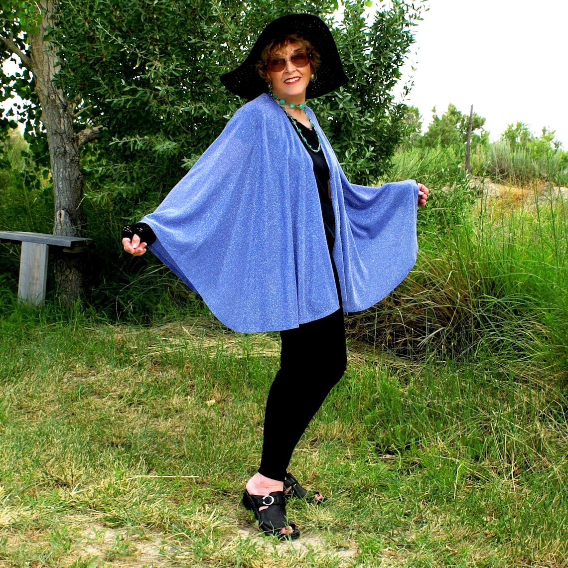Blue Shawl Ruana Cape Caftan Wrap Kimono Beach | Etsy