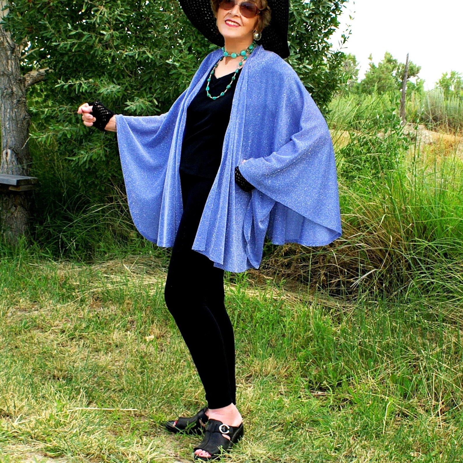 Blue Shawl Ruana Cape Caftan Wrap Kimono Beach | Etsy