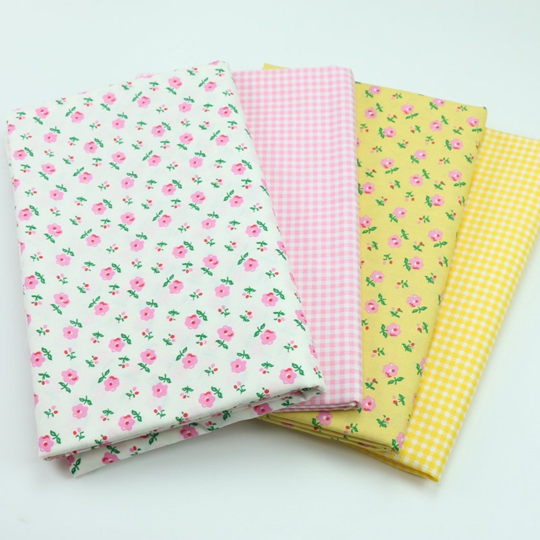5837 - Mini Flower Floral & Gingham Cotton Fabric - 62 Inch (width) X 1 ...