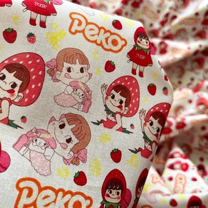 5746 - Milky Peko Poko Peko-chan Girl Strawberry Fruit Cotton Fabric ...