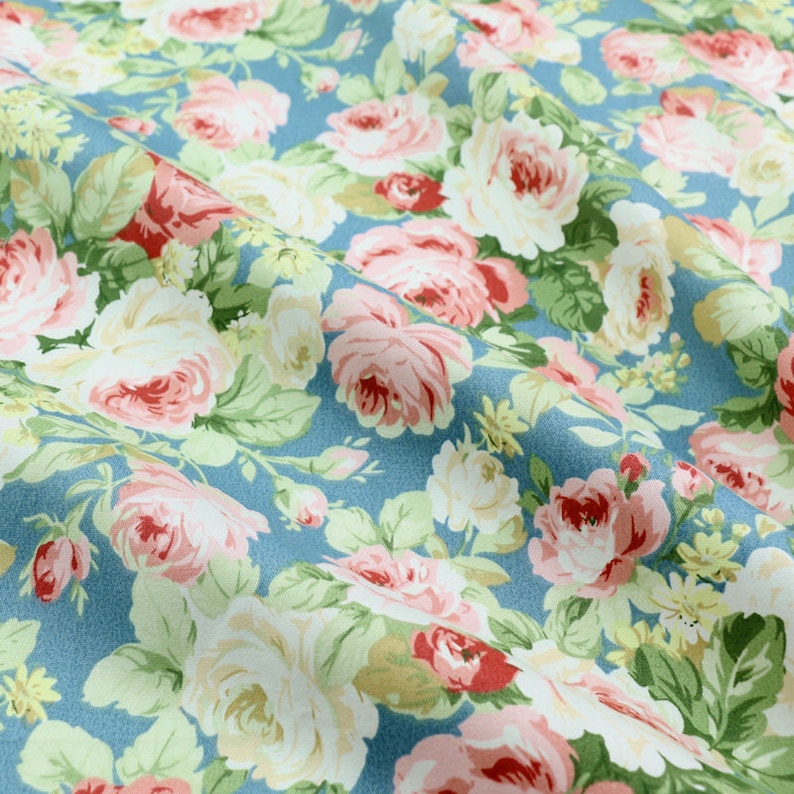 5740 - Cottage Chic Peony Rose Flower Floral & Square Cotton Fabric ...