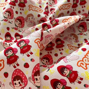 5746 - Milky Peko Poko Peko-chan Girl Strawberry Fruit Cotton Fabric ...