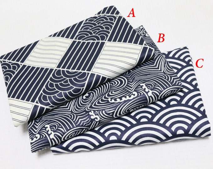 4340 Japanese Traditional Wave Pattern Cotton Fabric 62 Inch width X 1/ ...