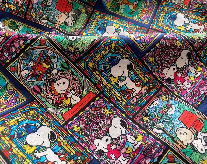 5346 - Peanuts Snoopy Mosaic Floral Stained Glass Window Art Cotton ...