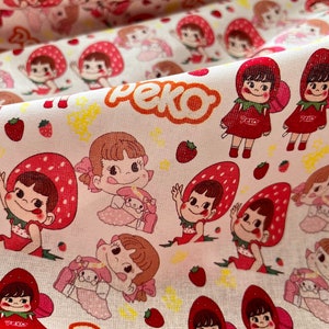 5746 - Milky Peko Poko Peko-chan Girl Strawberry Fruit Cotton Fabric ...
