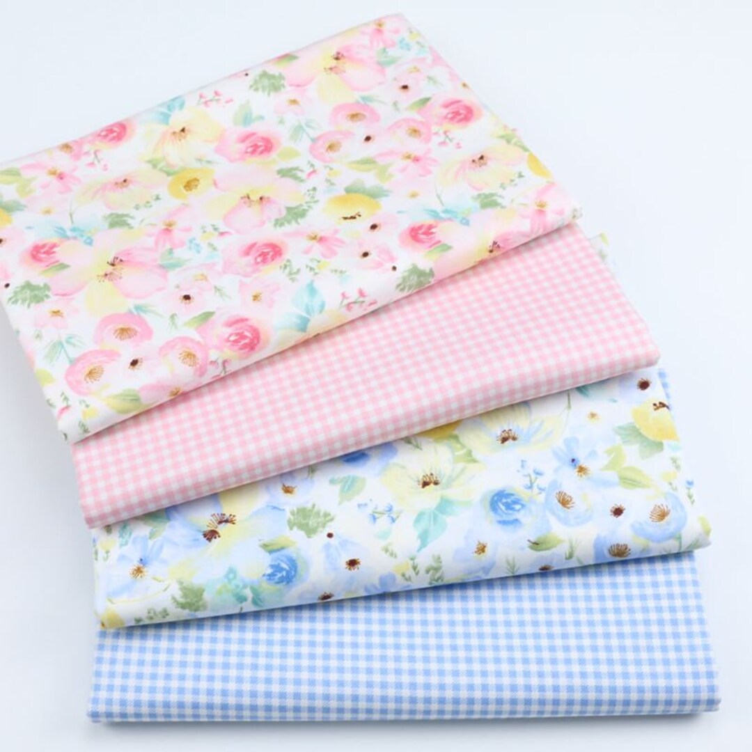 5048 - Chic Flower Floral & Gingham Cotton Fabric - 62 Inch (width) X 1 ...
