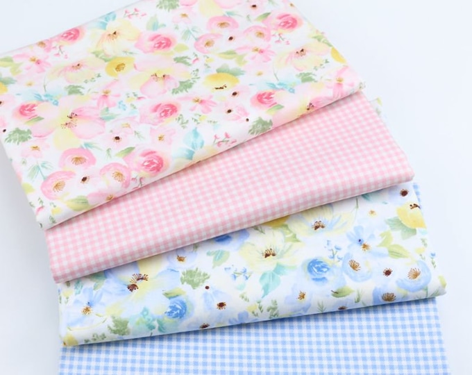 5048 Chic Flower Floral & Gingham Cotton Fabric 62 Inch width X 1/2 ...