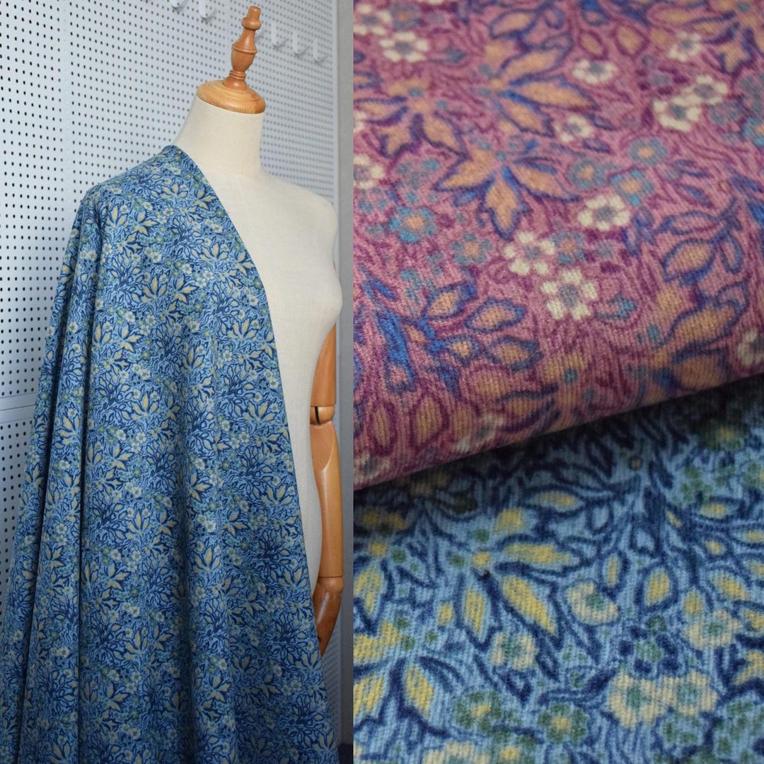6379 - Chic Blue Purple Leaf Flower Floral Corduroy Fabric - 59 Inch ...