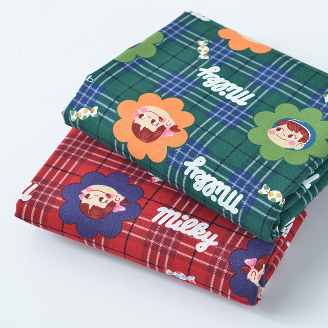 6015 - Milky Peko Poko Peko-chan Gingham Check Cotton Fabric - 57 Inch ...