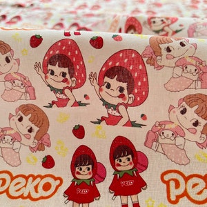 5746 - Milky Peko Poko Peko-chan Girl Strawberry Fruit Cotton Fabric ...