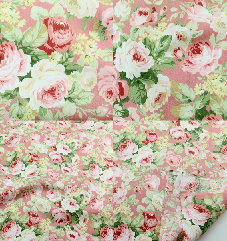 5740 - Cottage Chic Peony Rose Flower Floral & Square Cotton Fabric ...