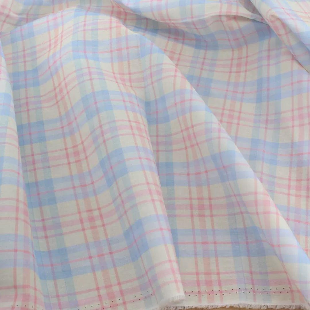 6395 - Pastel Pink Blue Gingham Checker Thin Cotton Fabric - 57 Inch ...