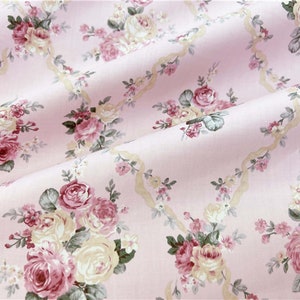 5879 - Cottage Chic Rose Flower Floral Cotton Fabric - 62 Inch (width ...