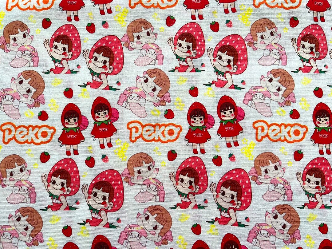 5746 - Milky Peko Poko Peko-chan Girl Strawberry Fruit Cotton Fabric ...