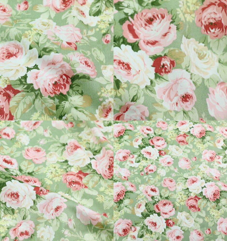 5740 - Cottage Chic Peony Rose Flower Floral & Square Cotton Fabric ...