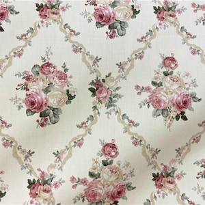 5879 - Cottage Chic Rose Flower Floral Cotton Fabric - 62 Inch (width ...