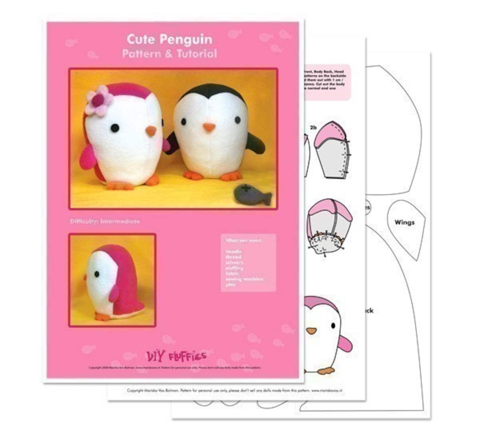 Cute Penguin Pattern Soft Toy Sewing Pattern PDF Instant | Etsy
