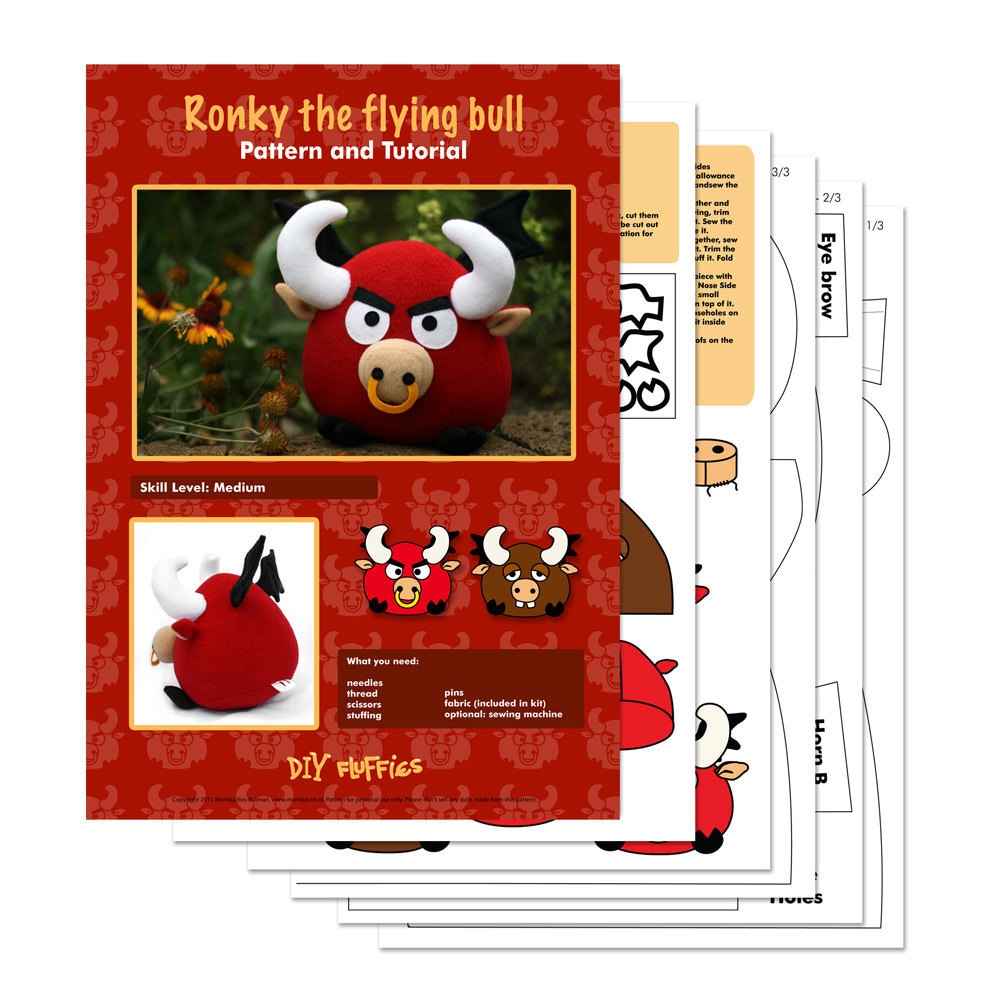 Ronky the Flying Red Bull Fleece Toy Sewing Pattern PDF | Etsy