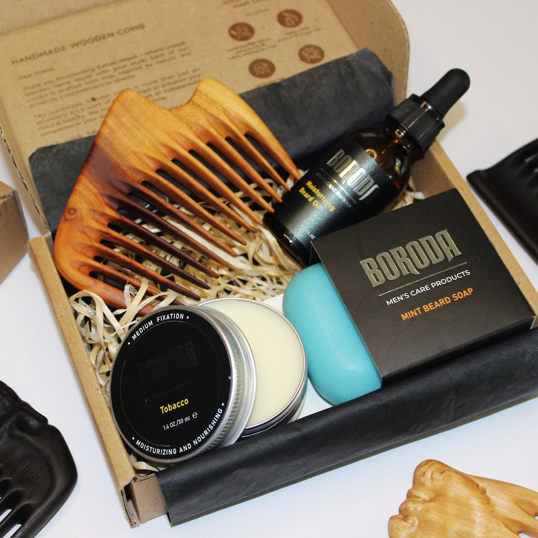 Custom Beard Care Set Engraved Wooden Beard Comb Beard Oil Beard Balm ...