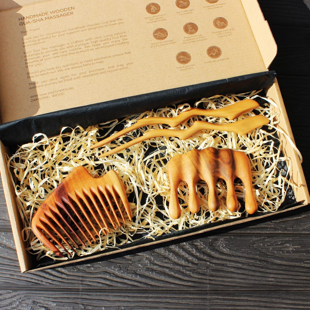 Custom Wooden Hair Care Set Personalized Comb, Scalp Massager Hairstyle ...