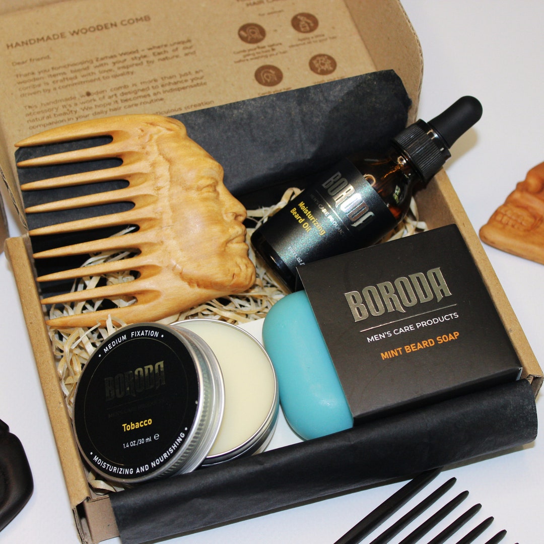 Beard Care Gift Set Personalized Wooden Beard Comb Beard Oil Beard Balm ...