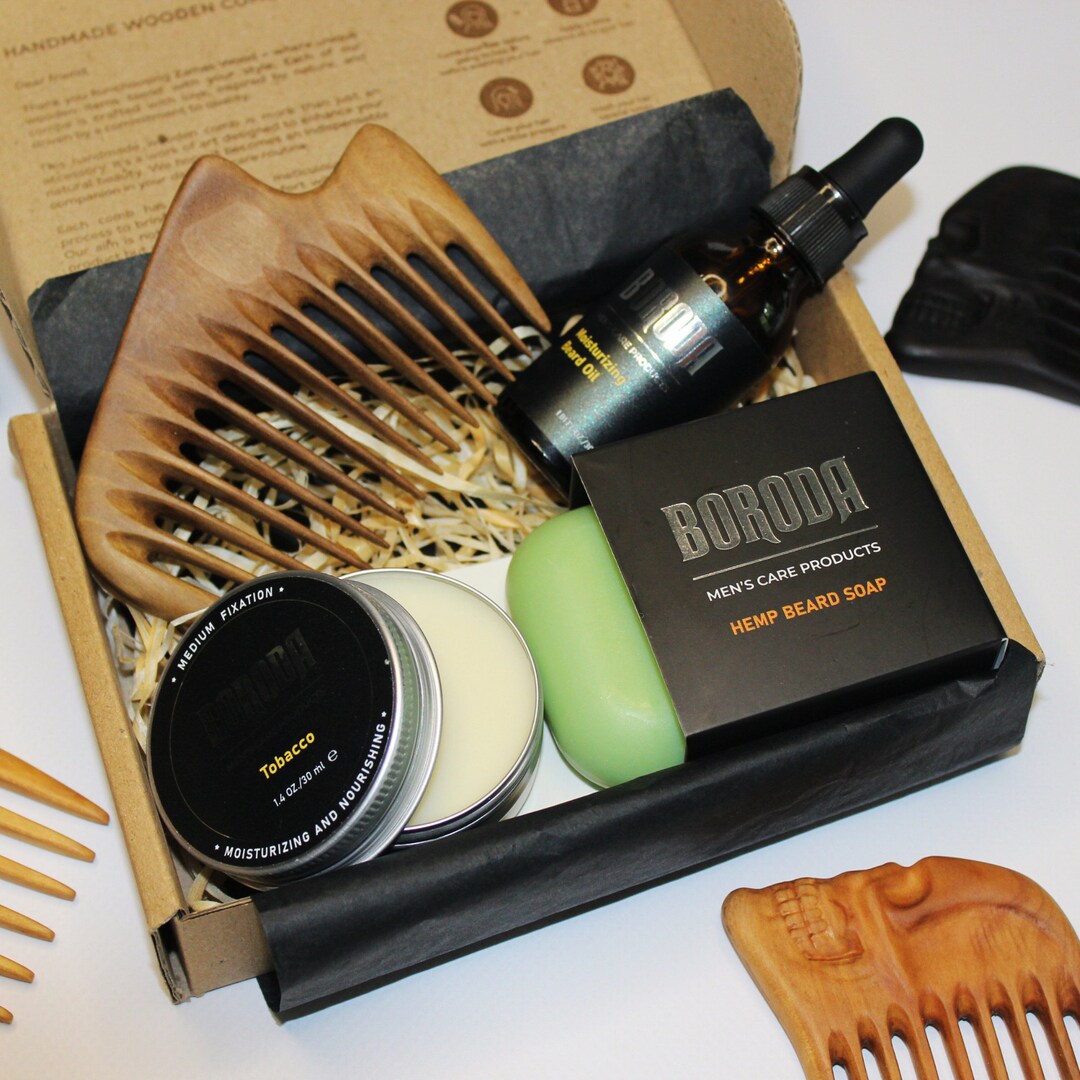 Beard Grooming Set for Him Personalized Wooden Beard Comb Beard Oil ...