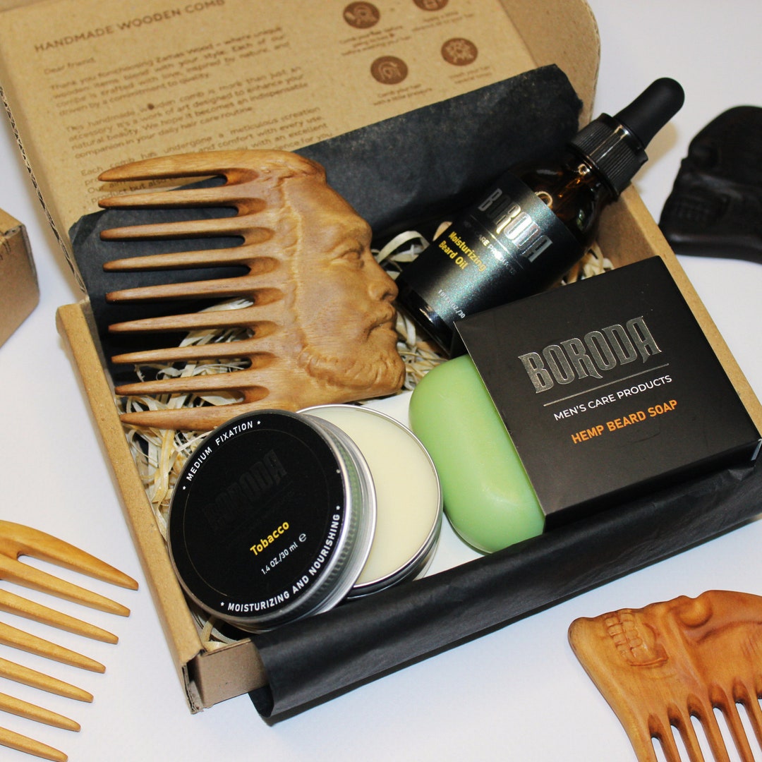 Engraved Beard Care Kit Wooden Beard Comb Beard Oil Beard Balm Beard ...