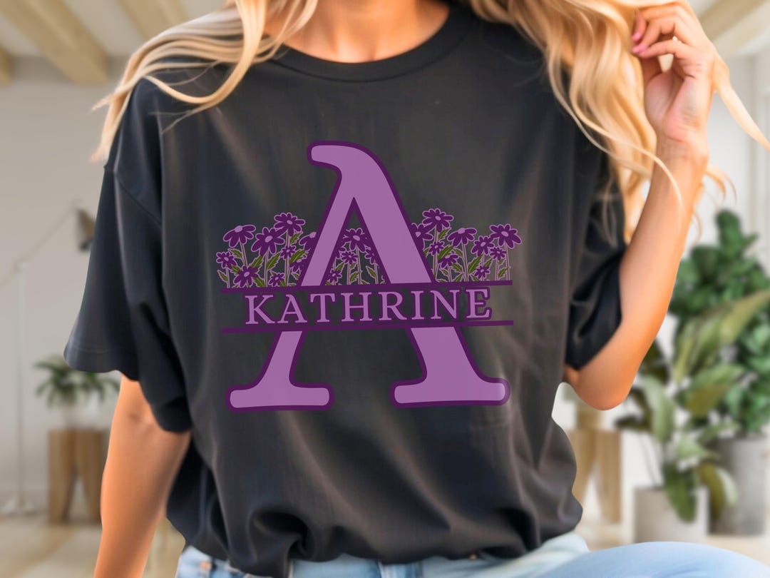Floral Monogram T-shirt, Personalized Initial Name Tee - Etsy