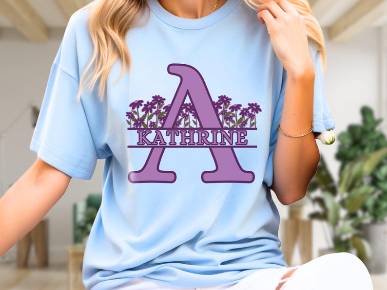 Floral Monogram T-shirt, Personalized Initial Name Tee - Etsy