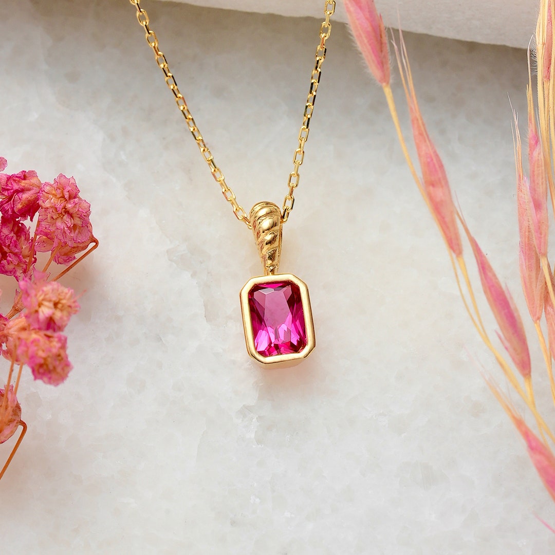 Ruby Necklace, 14K Solid Gold Ruby Necklace, Dainty Initial Ruby ...