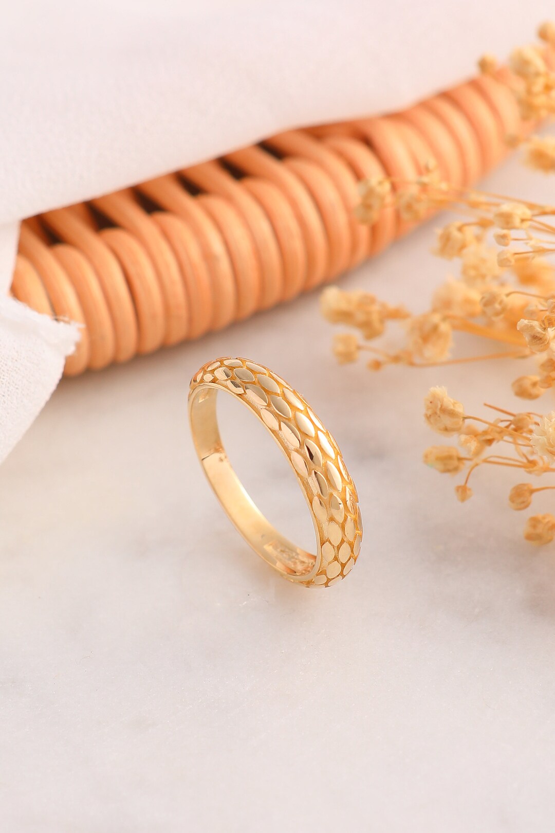 Snake Skin Ring, Dainty Initial Snake Ring, 14K Solid Gold Snake Skin ...