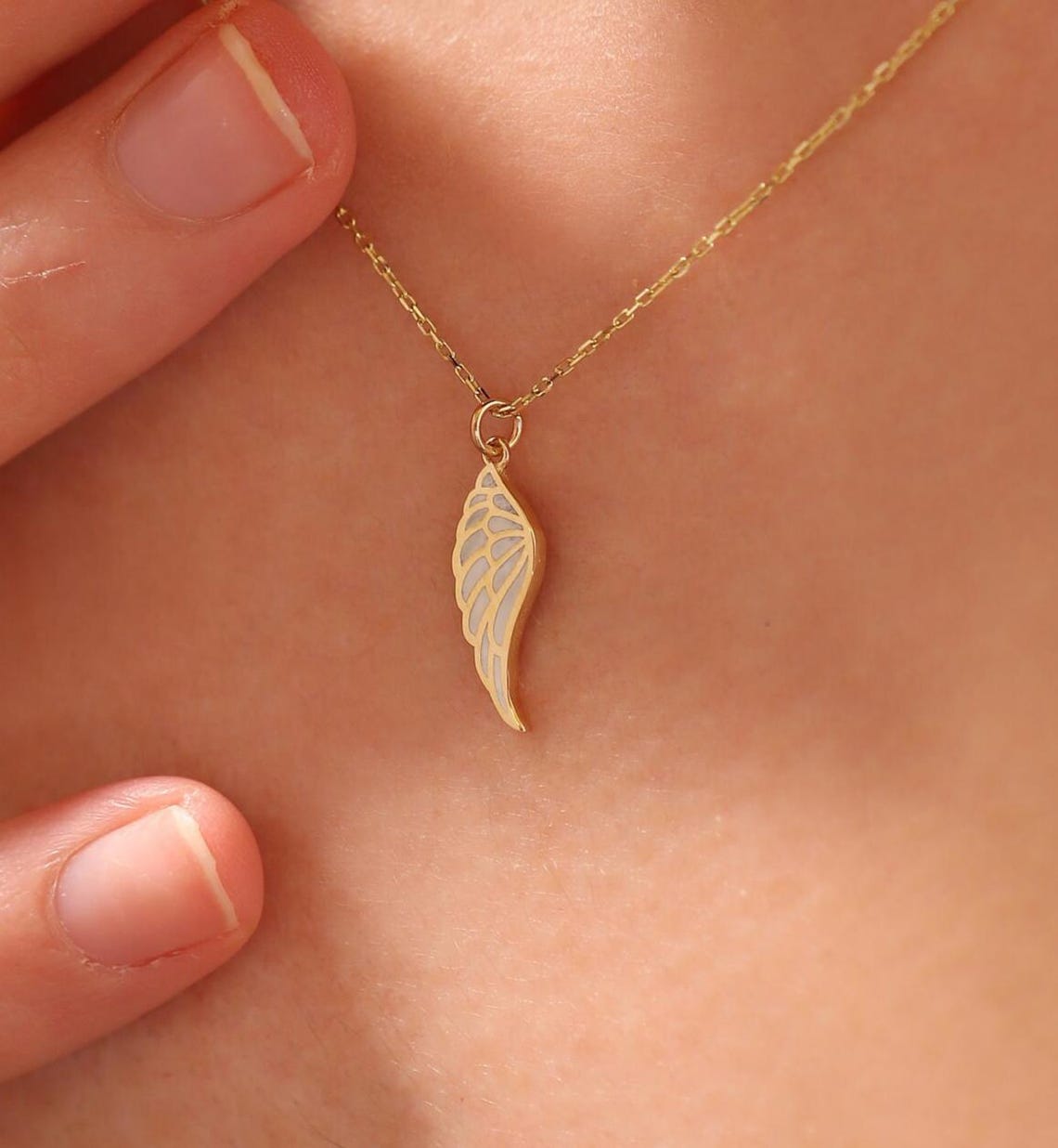 Tiny Wing Pendant, 14K Solid Gold Angel Wing Necklace, Minimalist 14K ...