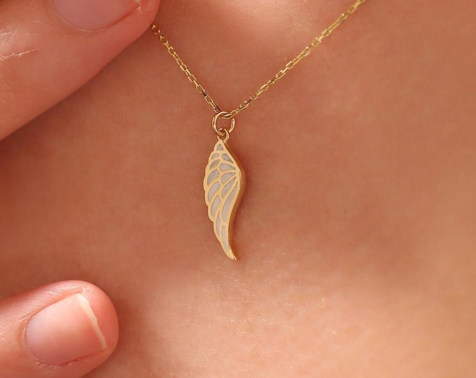 Tiny Wing Pendant, 14K Solid Gold Angel Wing Necklace, Minimalist 14K ...