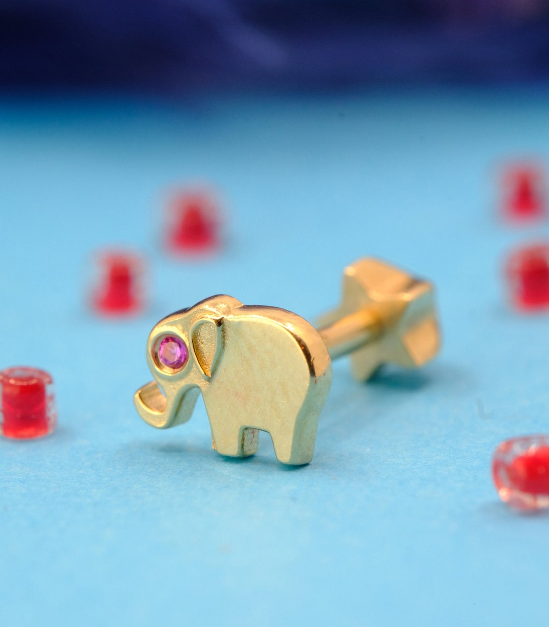 14K Gold Elephant Tragus, Handmade Gold Animal Tragus, 14K Solid Gold ...