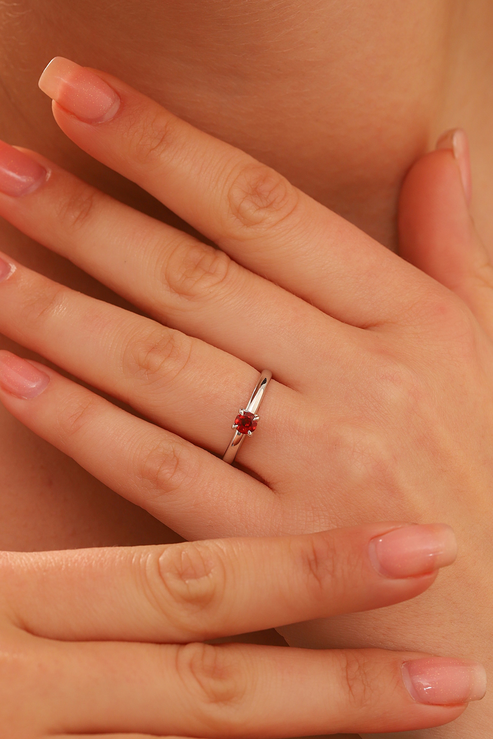 14K Gold Ruby Ring, Solid 14K Gold Engagement Ring, Dainty Initial Ruby ...