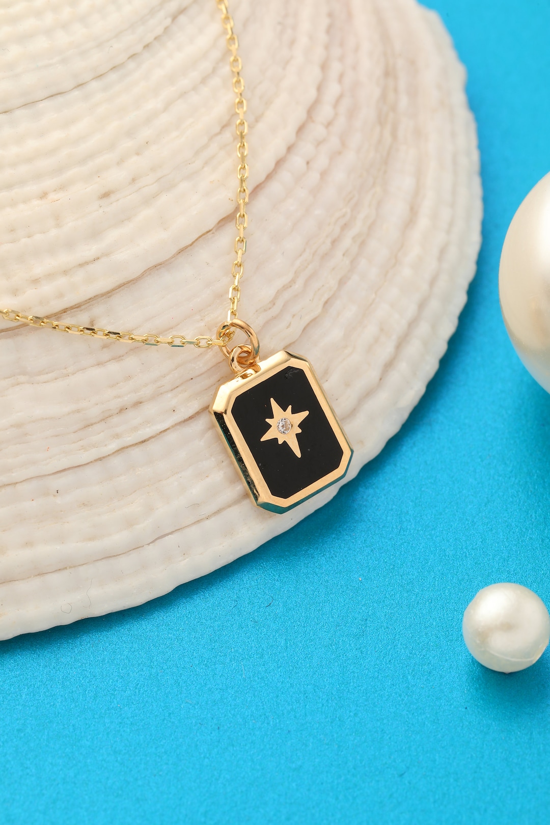 14K Gold North Star Necklace, Minimalist Gold North Star Pendant, 14K ...