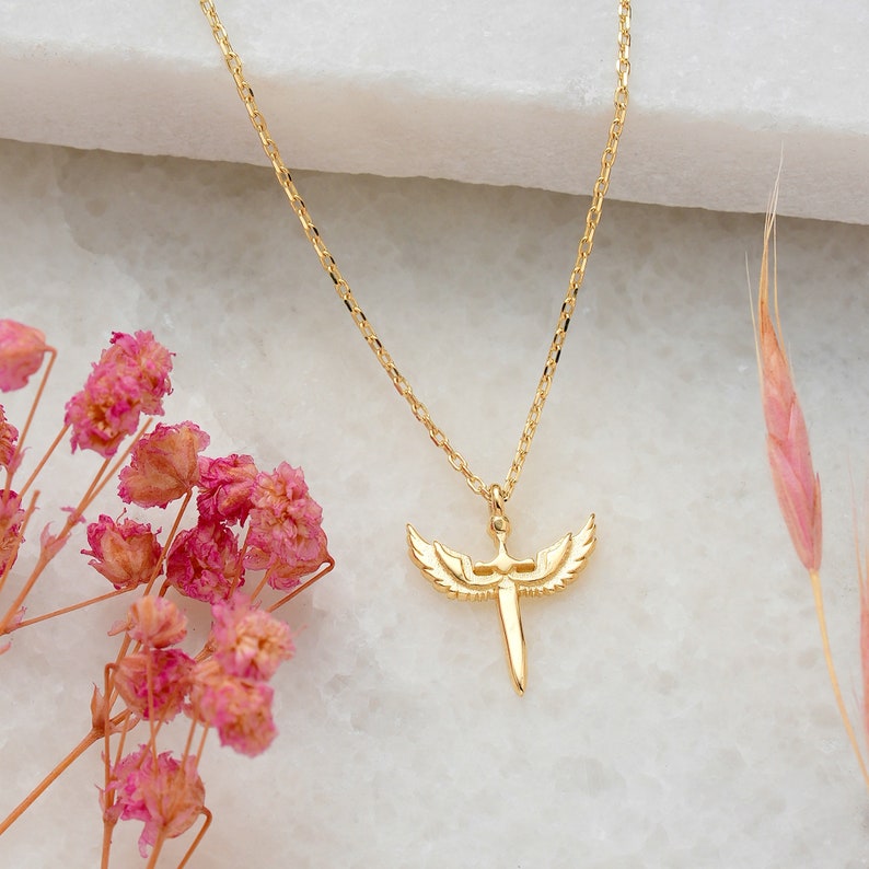 Tiny Angel Pendant, 14K Solid Gold Angel Necklace, Minimalist 14K Gold ...