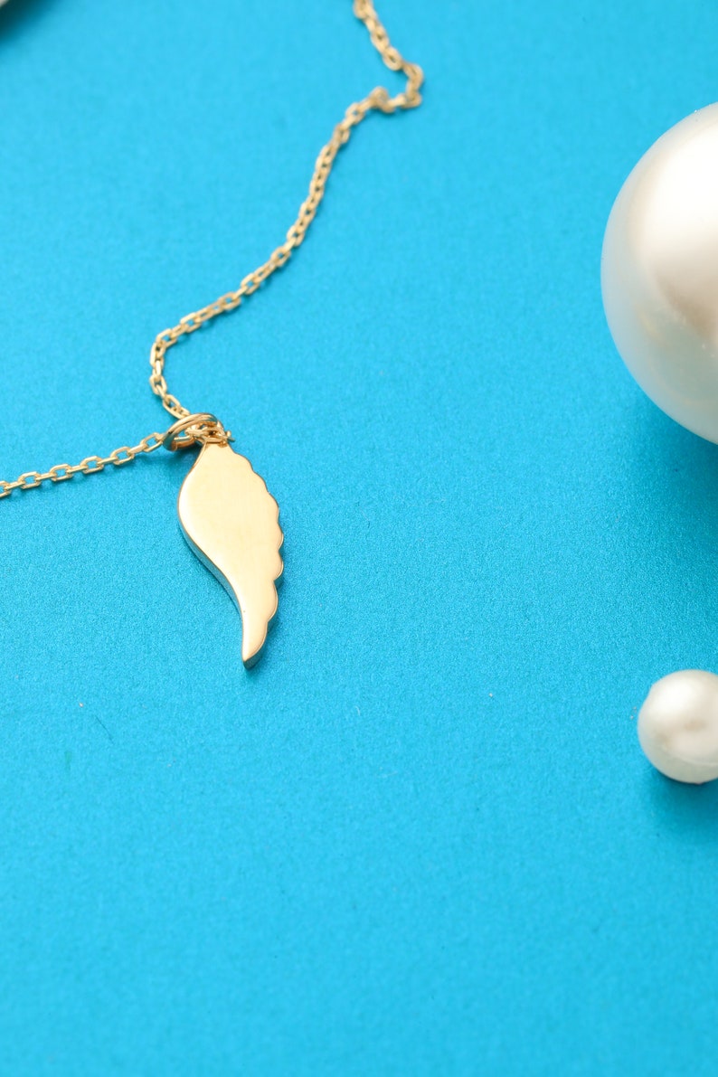 Tiny Wing Pendant, 14K Solid Gold Angel Wing Necklace, Minimalist Wing ...