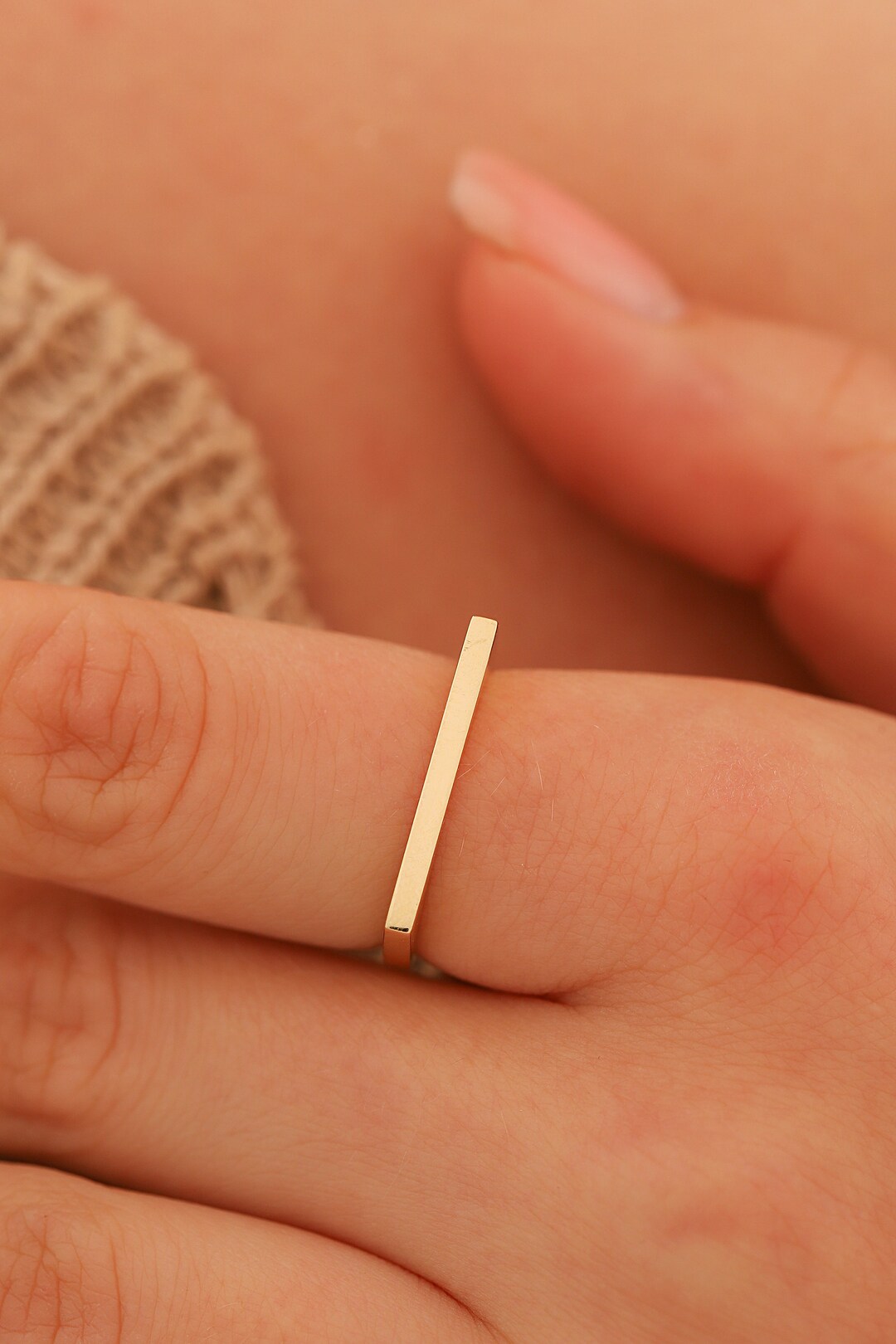 Tiny Straight Ring, Solid 14K Gold Anniversary Ring, Dainty Custom ...